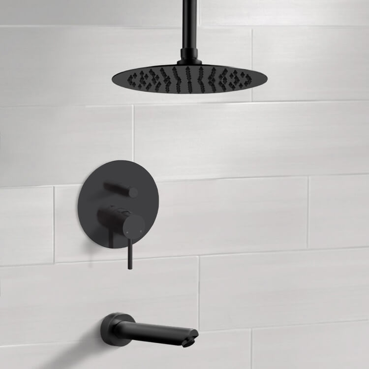 Remer TSF65 By Nameek's Peleo Matte Black Ceiling Tub and Shower Faucet ...